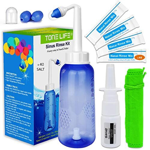 Neti PotSinus Rinse Kit 40Packets Nasal Salt Moisturizing Nasal Sprayer ...