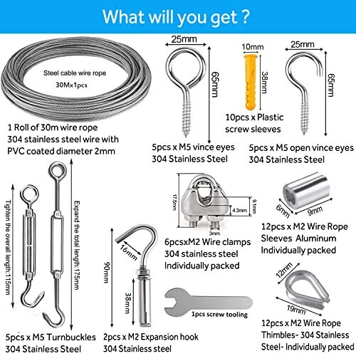 30M Garden Wire For Climbing Plants AMLOOPH Picture Wire Heavy Duty Decking Rope Stainless Steel ...