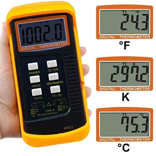 Dual Channel Digital Thermometer DT6802 II with 2 K type Thermocouples ...