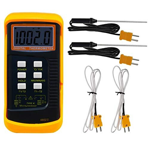 Dual Channel Digital Thermometer DT6802 II with 2 K type Thermocouples ...