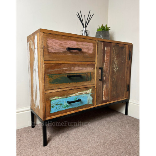 Vintage Industrial Sideboard Rustic Solid Wood Side Cabinet Retro Chest ...