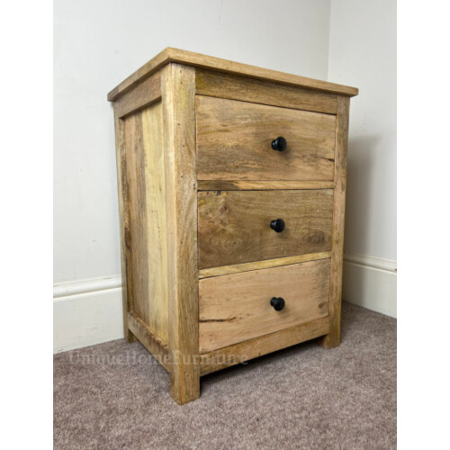 Rustic Bedside Table Solid Wood 3 Drawers Vintage Farmhouse Nightstand Cabinet Stand on OnBuy