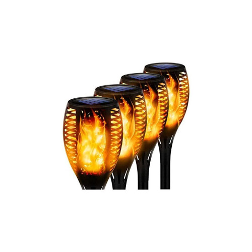 4 x Solar Dancing Flame Effect Torch Light Garden Outdoor Path Decking ...