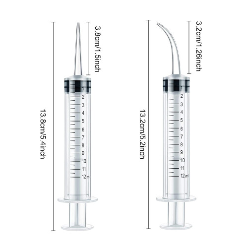 12 ml Plastic Syringes Set, Dental Syringe with Curved Tip and Straight ...
