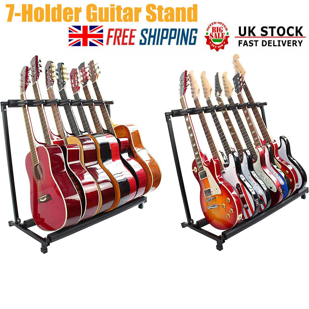 7-Holder Metal Guitar Rack Folding Bass Acoustic Guitars Display Stand ...