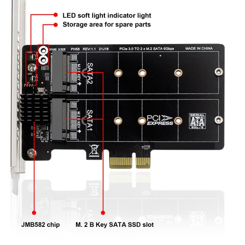 M.2 SATA to PCIE Adapter Card Dual-Disk Array Card RAID Expansion Card ...