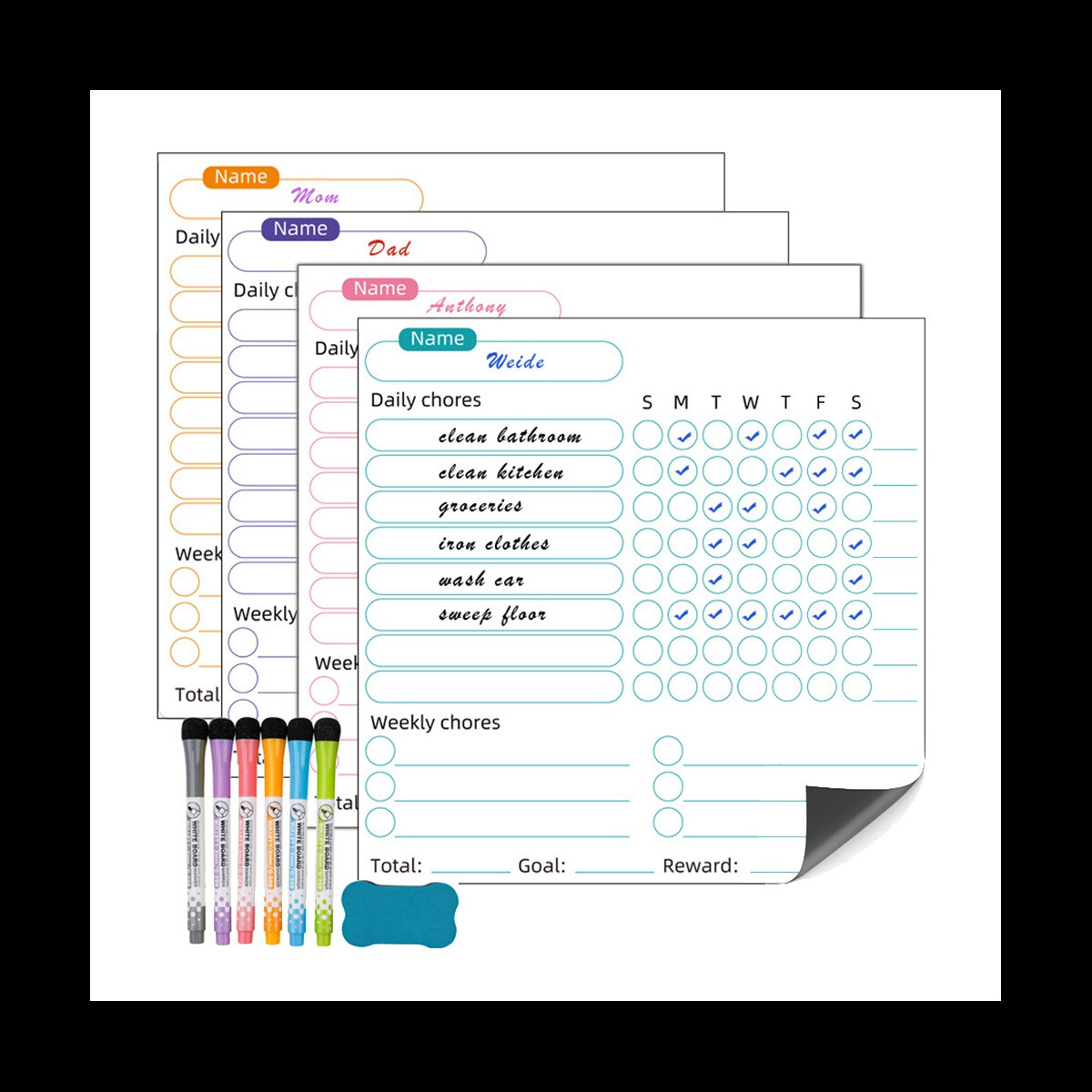 Dry Erase Chore Chart - 4 Pcs Dry Erase Behavior Charts and 6 Colored ...