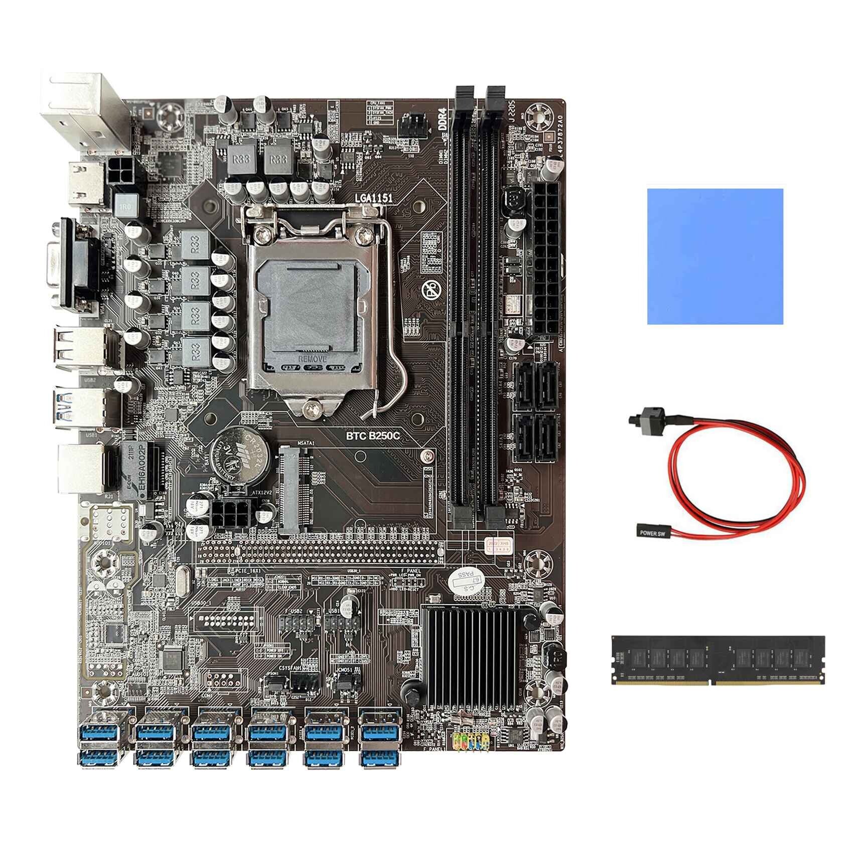 B250C BTC Mining Motherboard+DDR4 4GB RAM+Switch Cable+Thermal Pad 12X ...