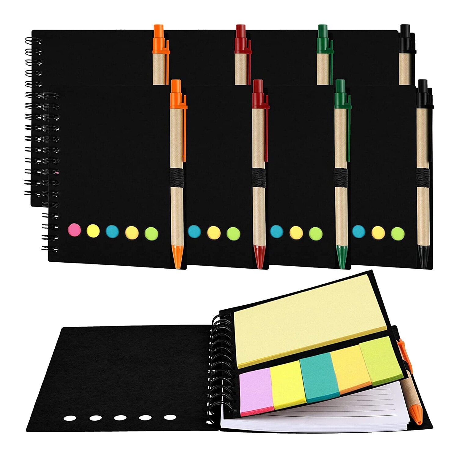 Pack Of 8 Lined Spiral Notebook Kraft Cover Notepad Notepad with Pen in ...