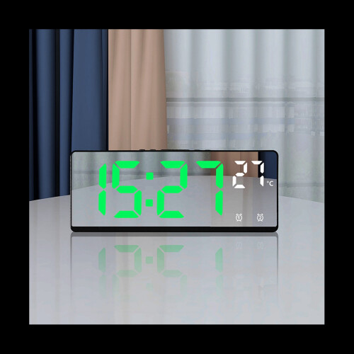 Voice Control Mirror Alarm Clock Digital Temperature Dual Alarm Snooze ...