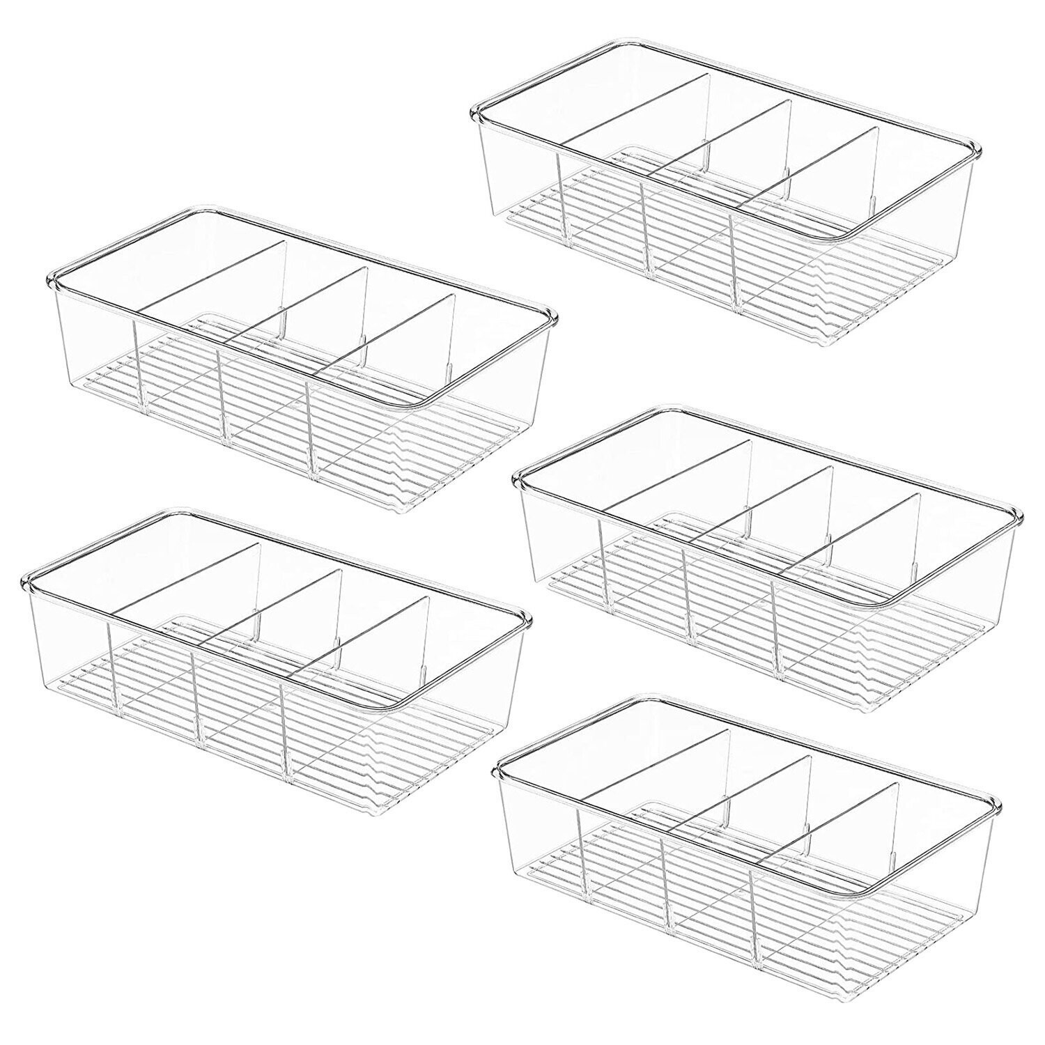 5 Pack Food Storage Organizer Bins, Plastic Removable Snack Organizer ...