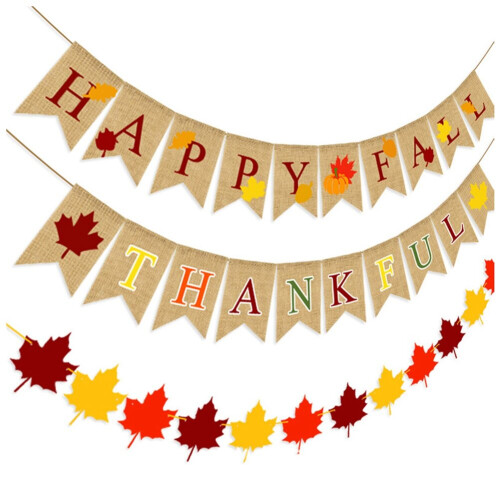 Happy Fall Banner Thankful Banner Banner and Felt Fall Leaves Garland ...