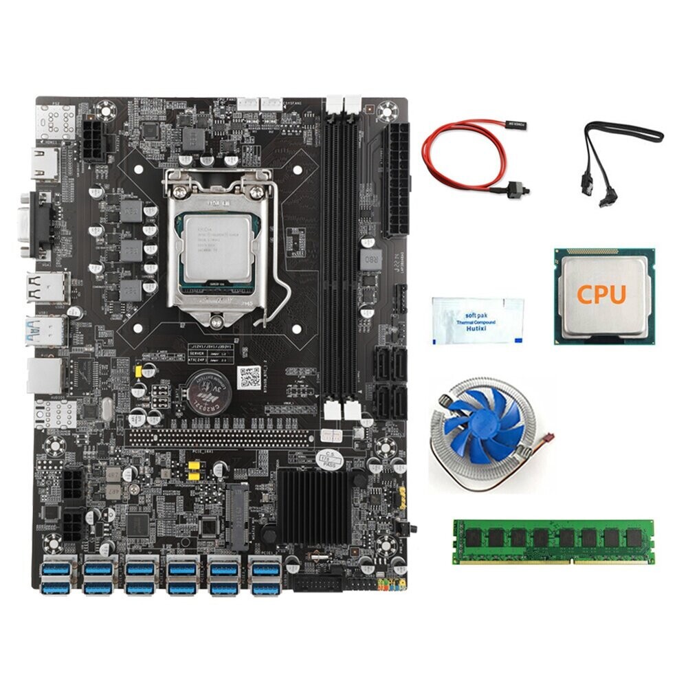 B75 USB BTC Miner Motherboard+CPU+4G DDR3 RAM+Fan+Thermal Grease+SATA ...