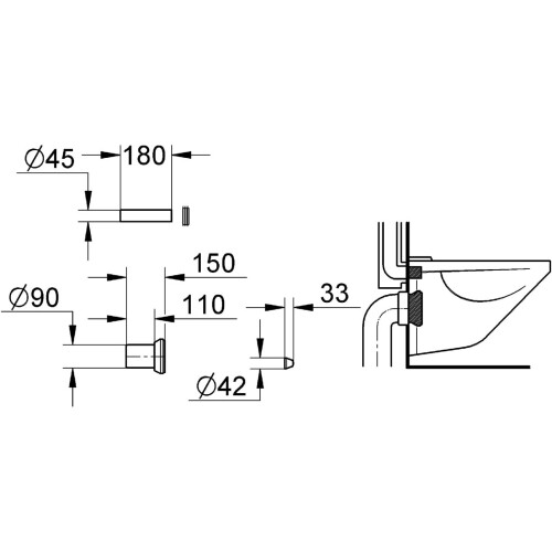 Grohe 90mm Inlet & Outlet Flush Pipe Kit 4 Wall Hung Toilet Rapid ...