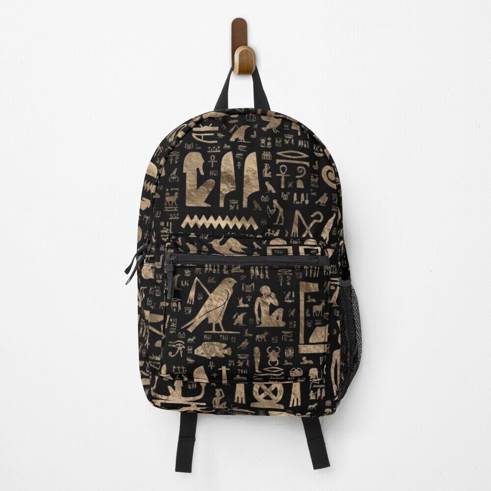Backpack Ancient Egyptian hieroglyphs - Black and gold School Bag ...
