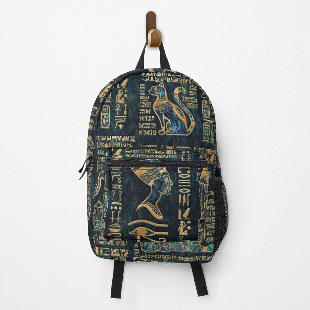 Backpack Egyptian hieroglyphs and deities -Abalone and gold School Bag ...