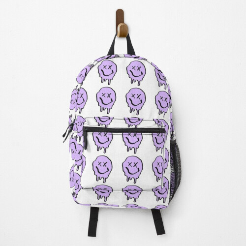 Backpack Funny Purple Crossed Eyes Drippy Smiley Face Melting School ...