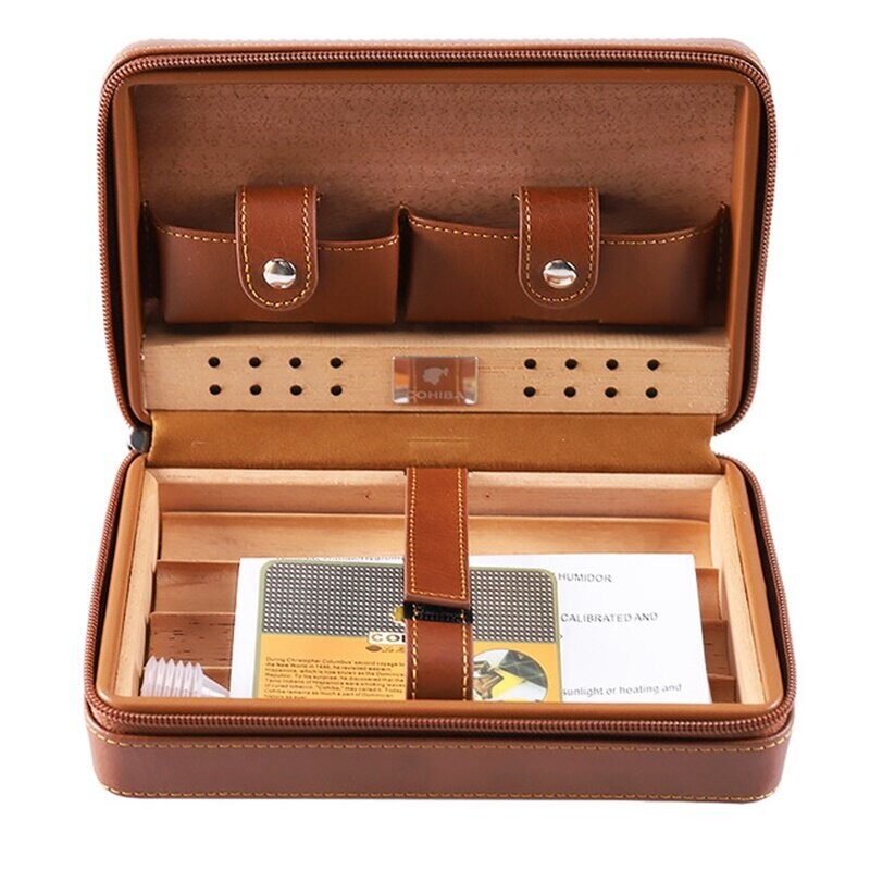 COHIBA Cedar Wood Cigar Humidor Travel Portable Leather Cigar Case ...