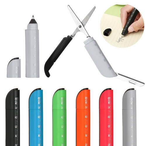 Creative Multifunction Ballpoint Pen with Folding Scissors Knife Ruler ...