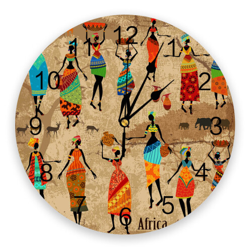 African Woman Dance Culture Vase Wall Clocks Non Ticking for Girl Boy ...