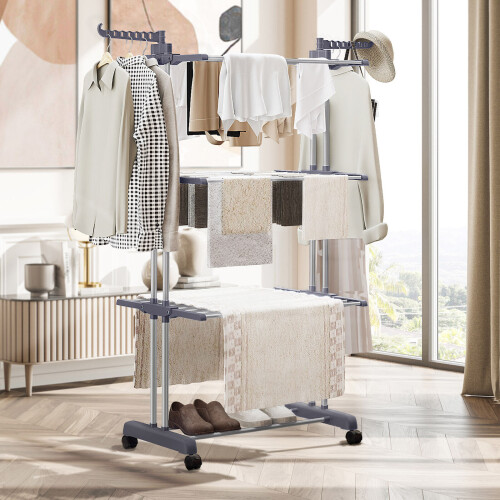 Foldable Large Clothes Airer 3 Tier Laundry Dryer Rack Grey on OnBuy