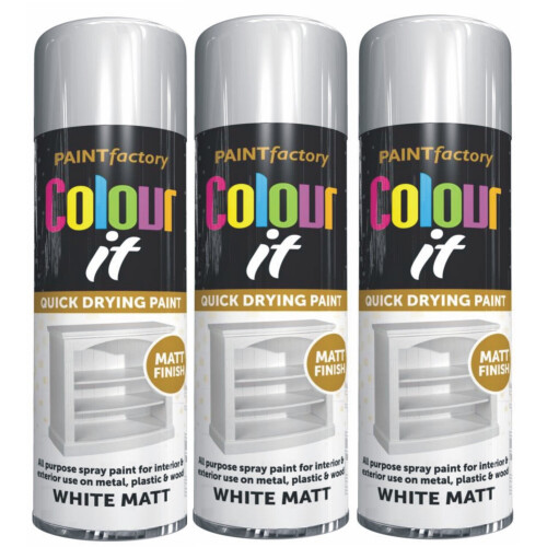 3 x 250ML White Matt Spray AllPurpose Aerosol Spray Metal Wood Plastic ...