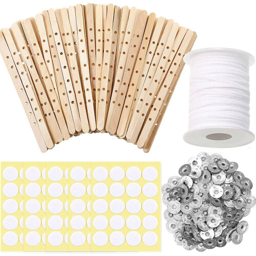 Candle DIY Tools Set,Wooden Candle Wick Holder,Braided Candle Wick Core ...