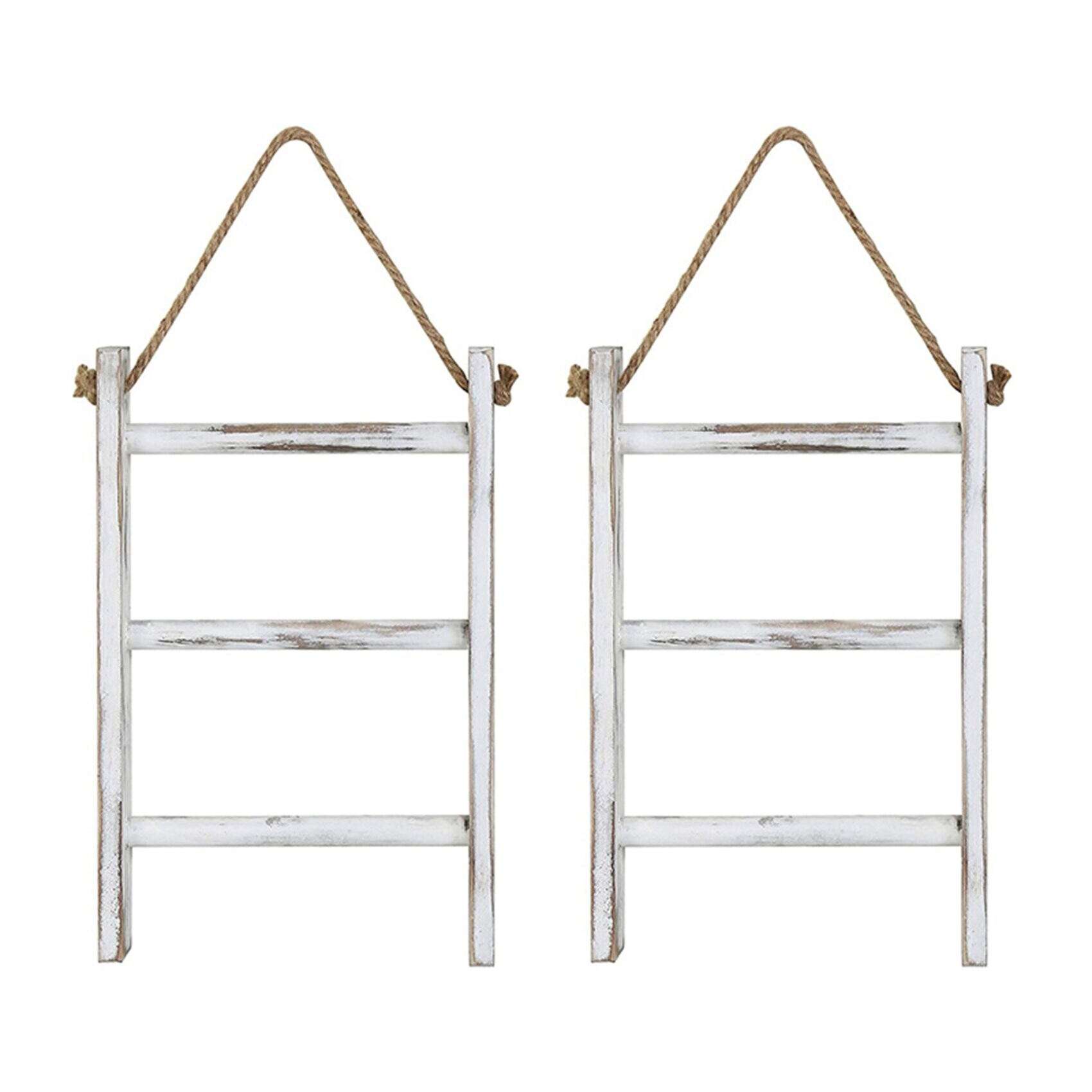 2X Wall-Hanging Towel Ladder Rustic Whitewashed Wood Countertop Ladder ...