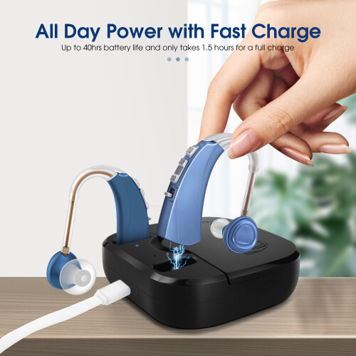 Britzgo Hearing Amplifier Behind The Ears Gem Blue with USB Dock (Pair ...