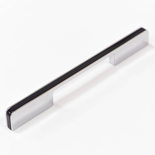 Black & Chrome Layered Kitchen Cabinet Slim Square D Handle 160mm on OnBuy