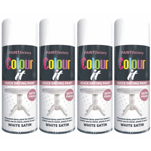 4 x 400ml White Satin Spray Paint Aerosol Lacquer Wood Metal Plastic on ...