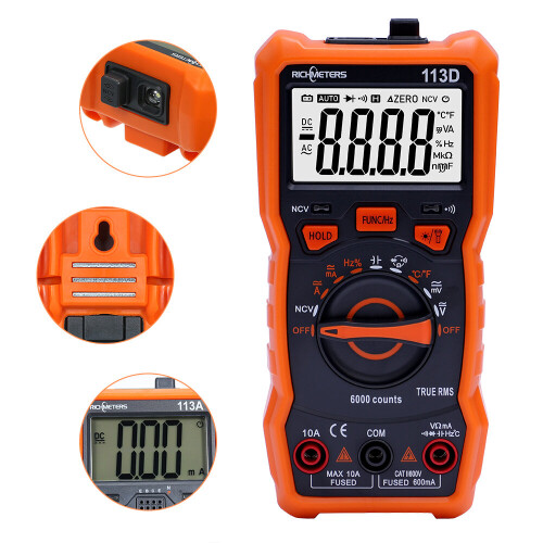 RICHMETERS RM113D NCV Digital Multimeter 6000 Counts Auto Ranging AC/DC ...