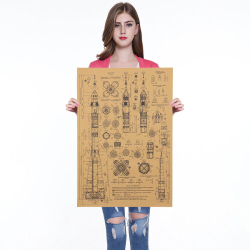 1PC New Kraft Paper Poster Retro Carrier Rocket Design Manuscript Bar ...