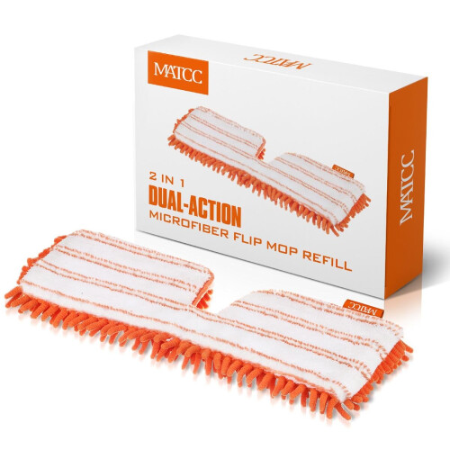 Flip Mop Refill 2 in 1 Dual-Action Microfiber Chenille Mop Replacement ...