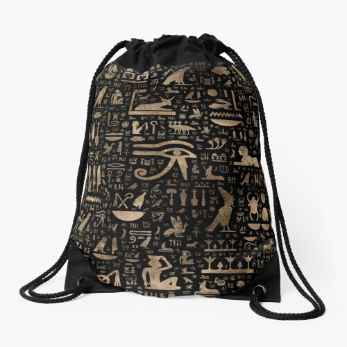 Drawstring Bag Ancient Egyptian hieroglyphs - Black and gold Sport Gym ...