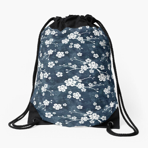 Drawstring Bag Navy and white cherry blossom pattern Sport Gym Shoe ...