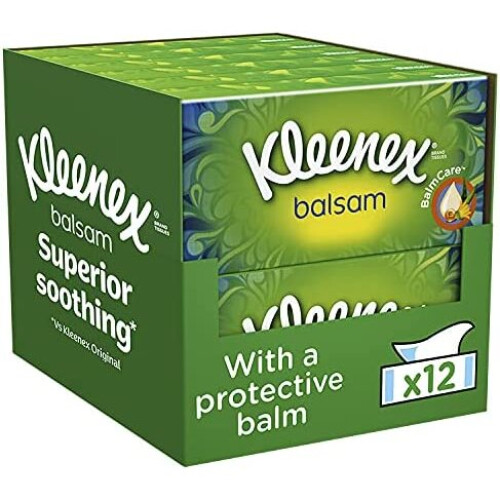 Kleenex Balsam Facial Tissues - Pack of 12 Tissue Boxes - Balm Tissues ...