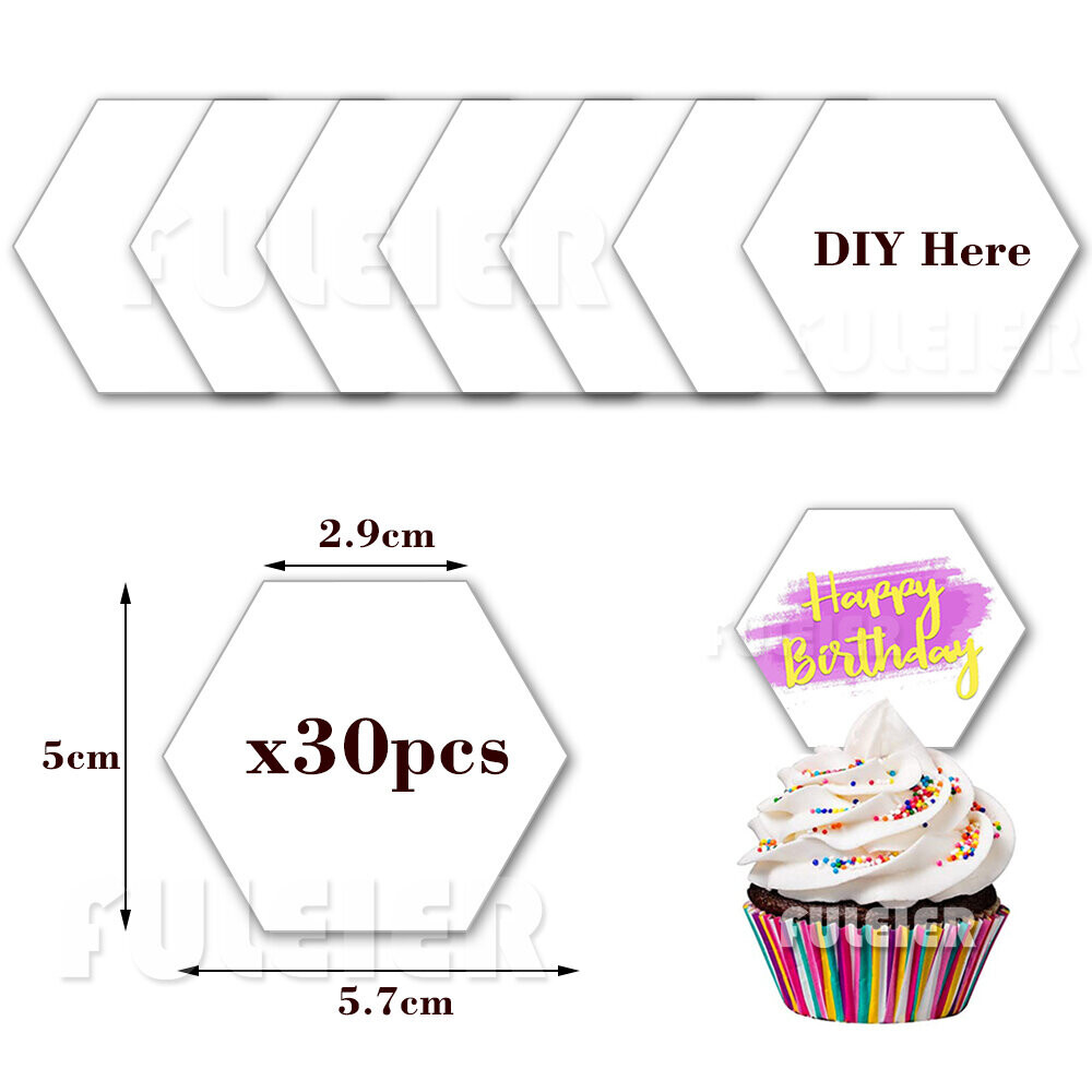 (Hexagon-5cm -30pcs) Hexagon Acrylic Cake Disks DIY Art Blank Board ...