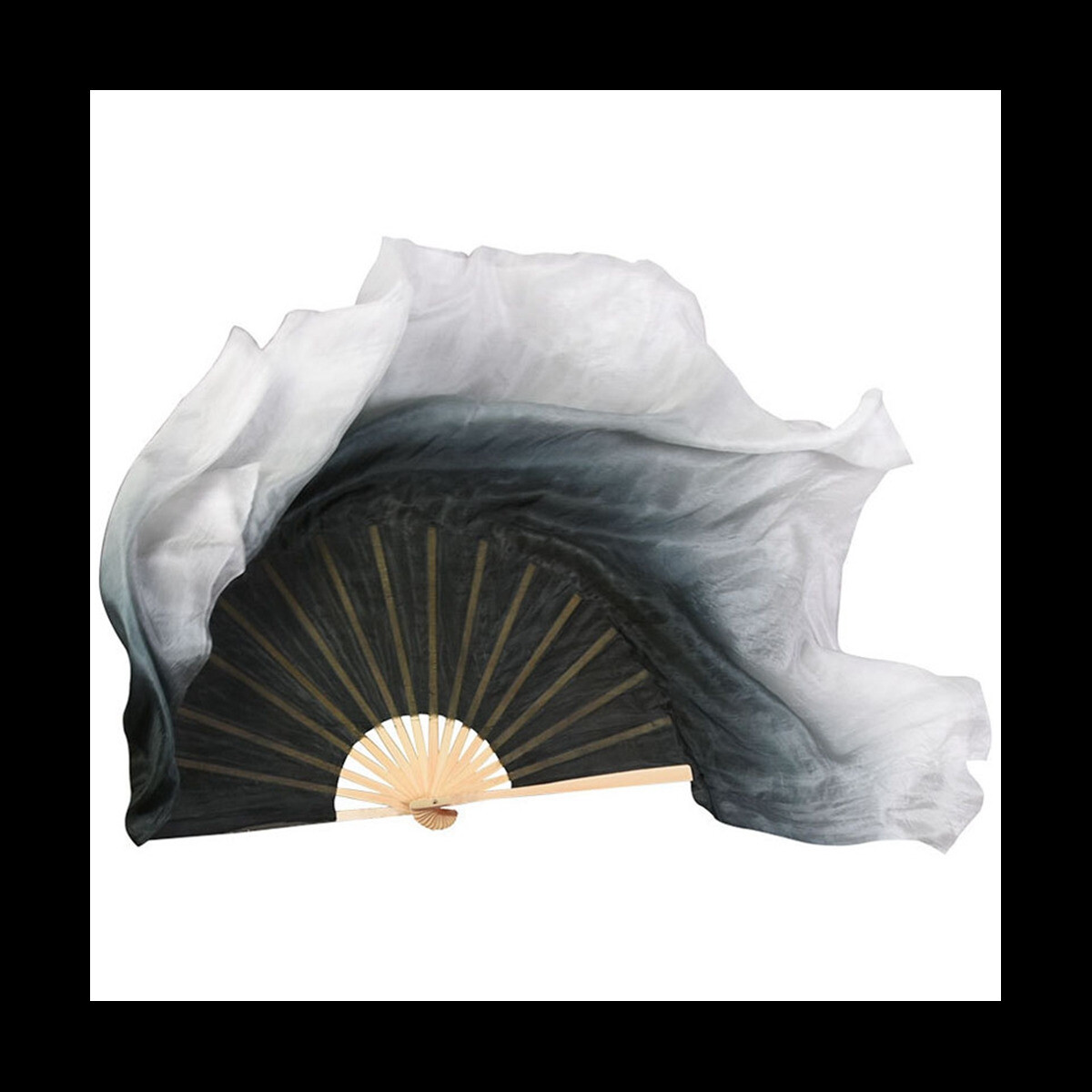 2 Layers Half Moon Real Silk Veils Double Side Fan Pair for Folk Dance ...