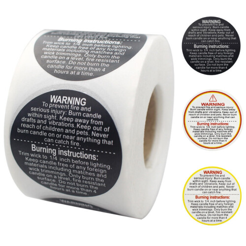 1.5inch Candle Warning Label roll Candle Jar Container Stickers ...