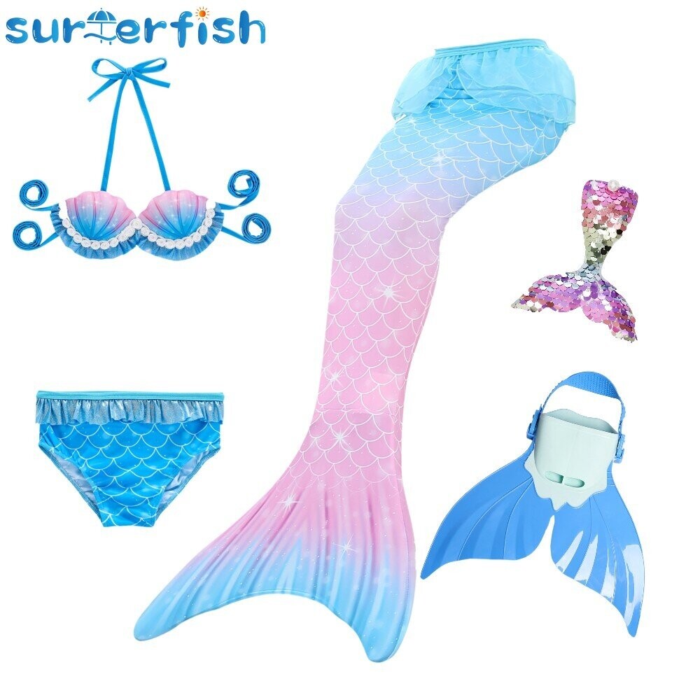 Girls Tail Mermaid Tails Kids Swimsuit Costumes Clip Monofins Bikini ...