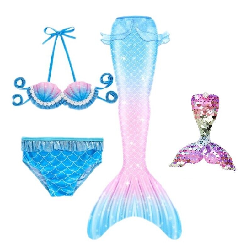 Girls Tail Mermaid Tails Kids Swimsuit Costumes Clip Monofins Bikini ...