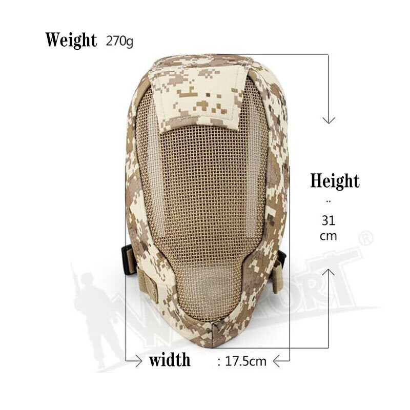 Tactical Full Face Metal Steel Mesh Mask Paintball Military CS Wargame ...