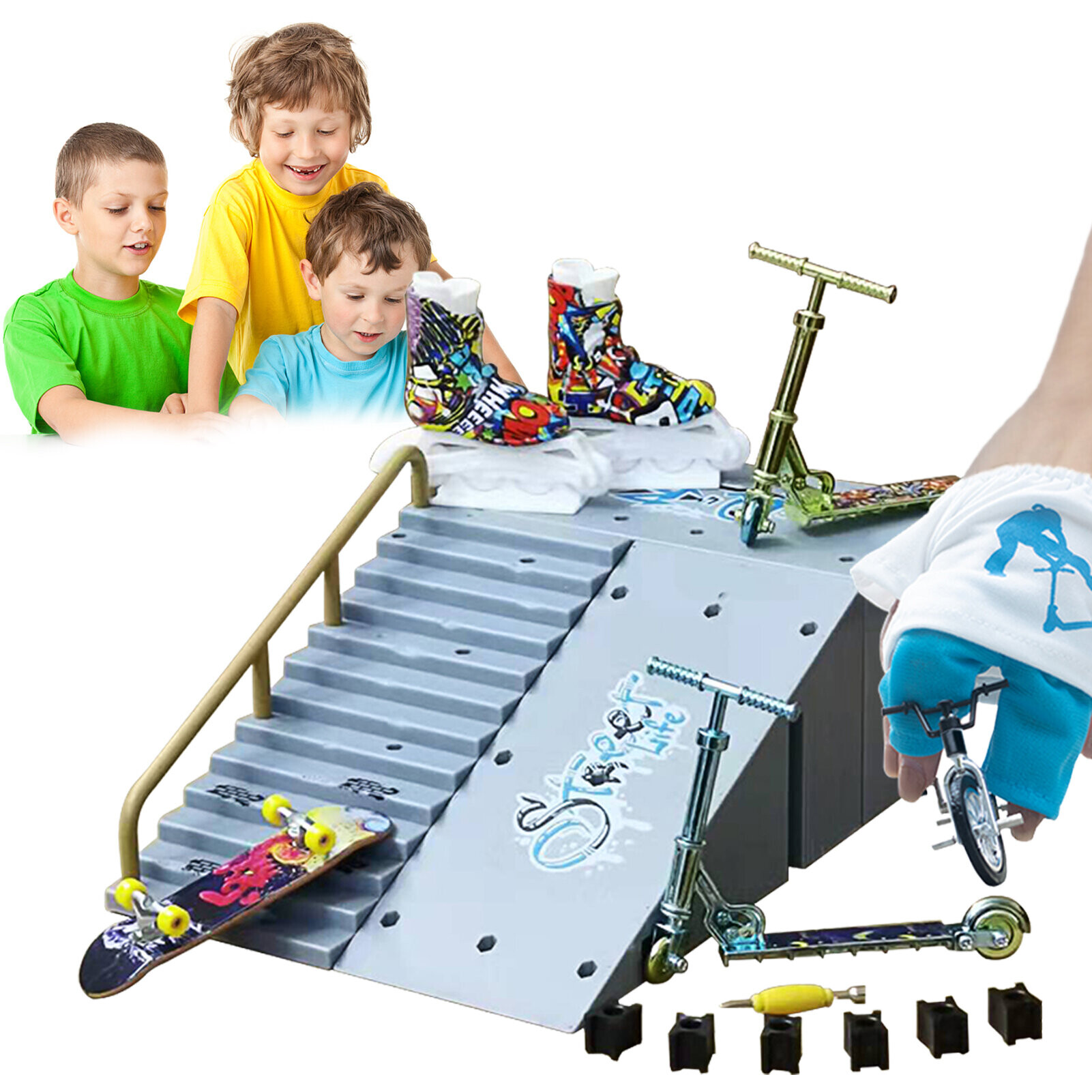 11Pcs Fingerboard Skatepark Set Fingerboard Skate Kit Multiple Skate ...