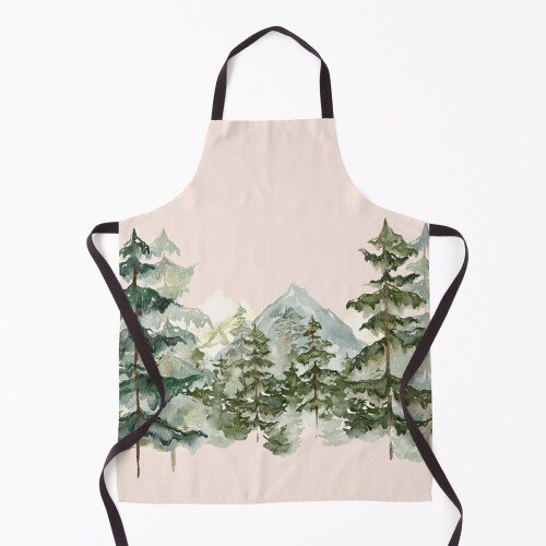 Watercolor Pine Forest and mountain Aesthetic Graphic Grill Aprons for ...