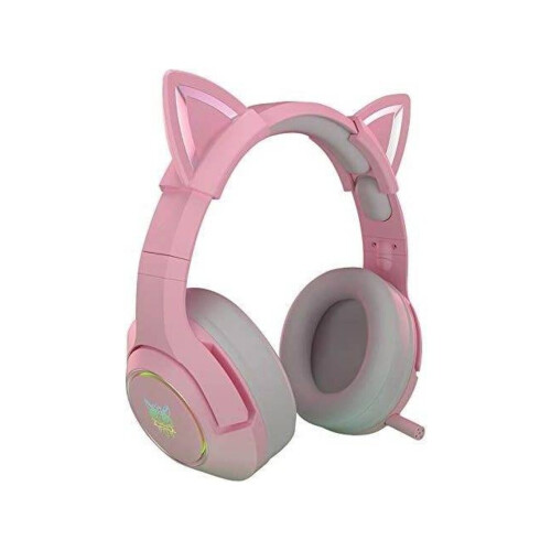 Pink Gaming Headset with Retractable Mic, Cat Ears, Detachable Headset ...