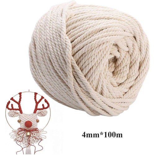 Macrame Rope 4mm x 100m, Natural Cotton Rope, Macrame Rope Twine, Beige ...