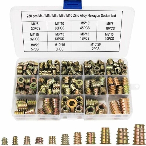 M4 M5 M6 M8 M10 Hex Nuts with Threaded Inserts, Zinc Alloy Hex Threaded ...