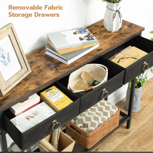 Industrial Wooden Retro Narrow Slim Console Side Table With Drawers ...