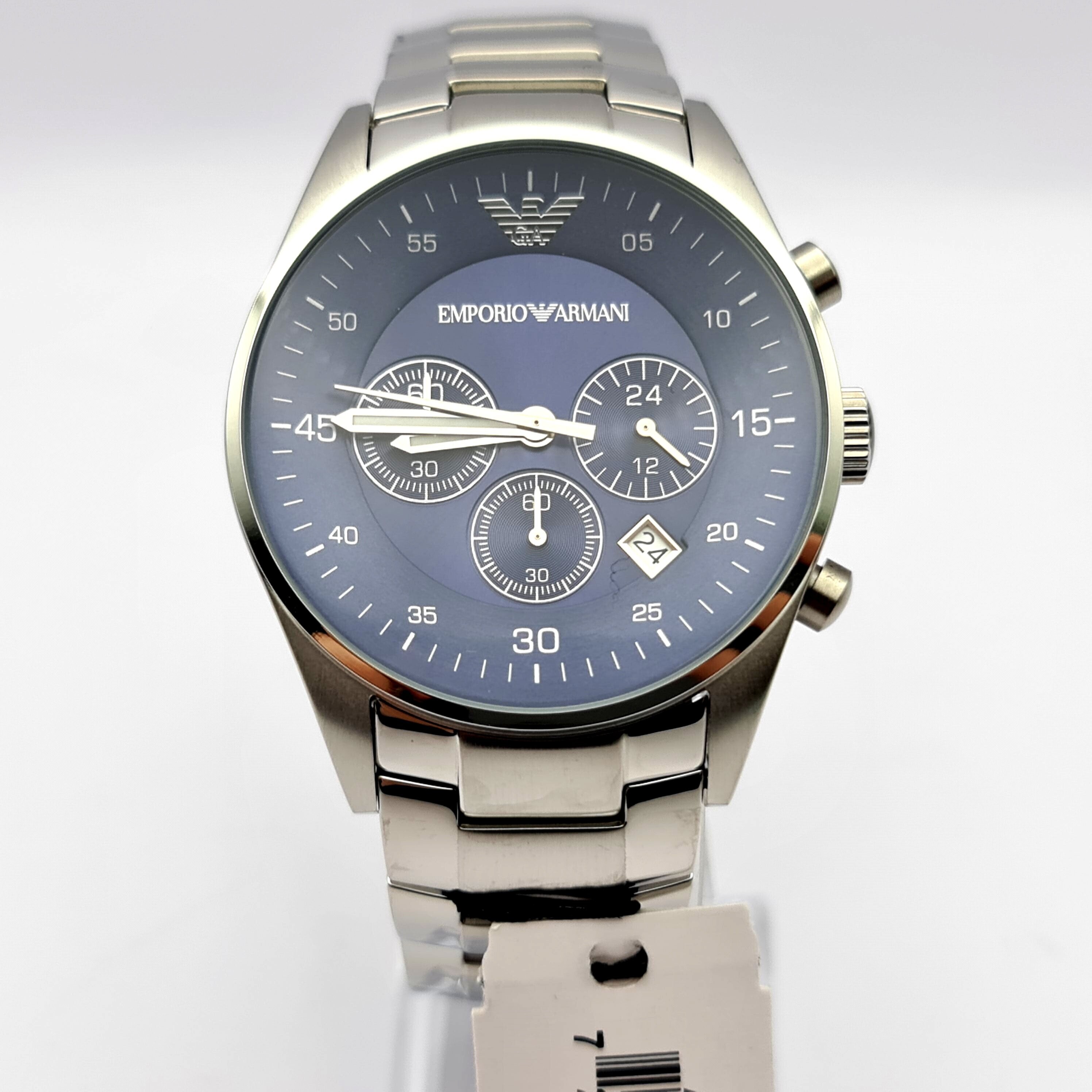 NEW EMPORIO ARMANI AR5860 STAINLESS STEEL AND BLUE DIAL MEN'S WATCH on ...